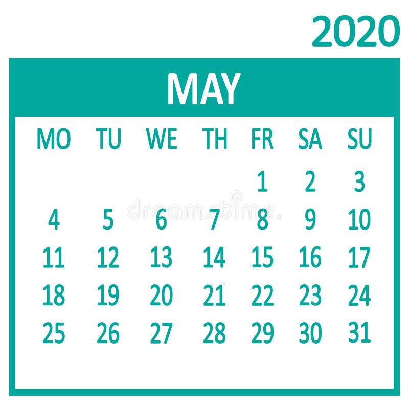 May. Fifth Page of Set. Calendar 2020, Template. Week Starts from ...