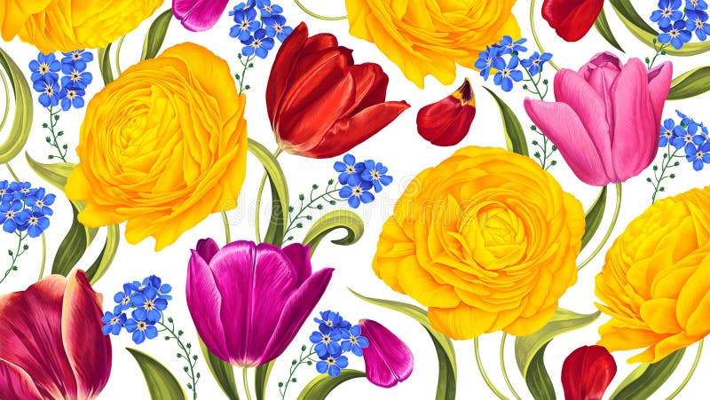 Floral Background with Bright Spring May Flowers. Yellow Ranunculus and ...