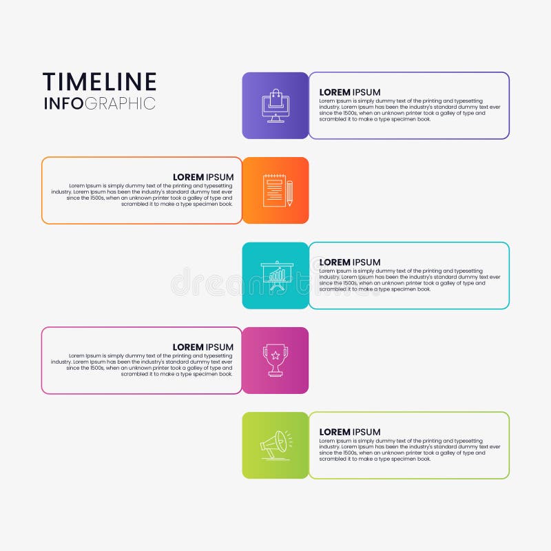 Timeline Infographic with 5 Elements Boxes. Best Color Options are Here ...