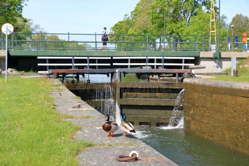May 24 2022 - Linkoping, Berg, Sweden: Lock of a Ship in the Lock ...