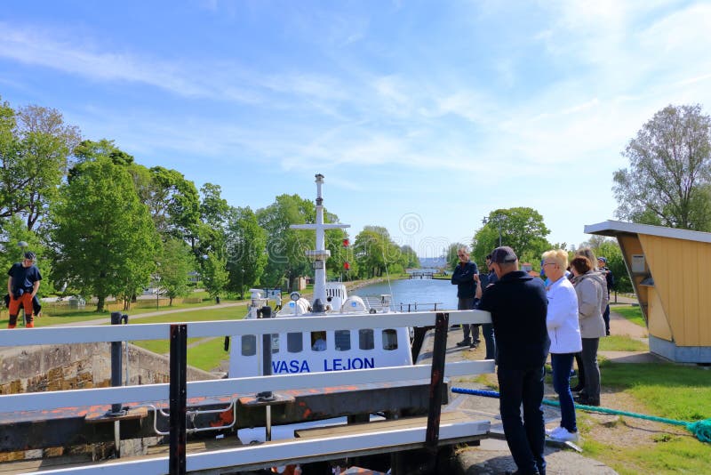 May 24 2022 - Linkoping, Berg, Sweden: Lock of a Ship in the Lock ...