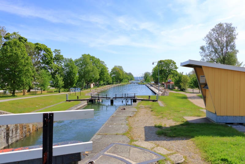 May 24 2022 - Linkoping, Berg, Sweden: Lock of a Ship in the Lock ...