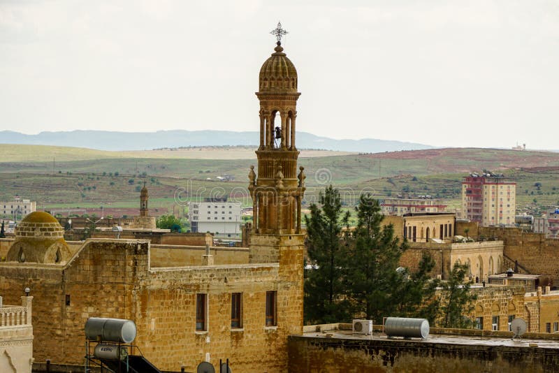 12 May 2022 Midyat Mardin Turkey. Cityscape and Churches of Midyat ...