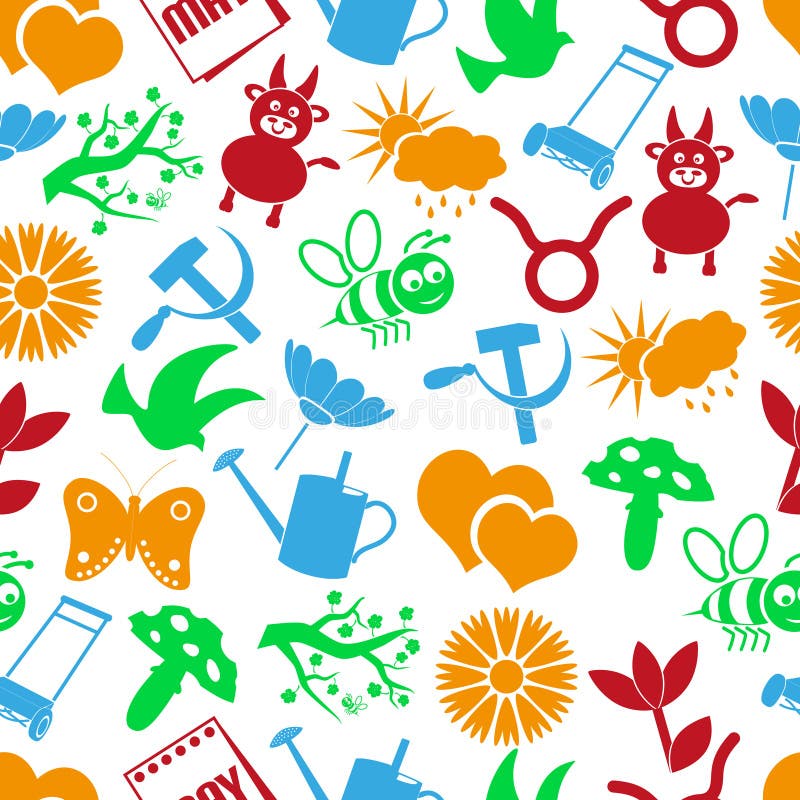 May Month Theme Set of Simple Icons Seamless Pattern Eps10 Stock Vector ...