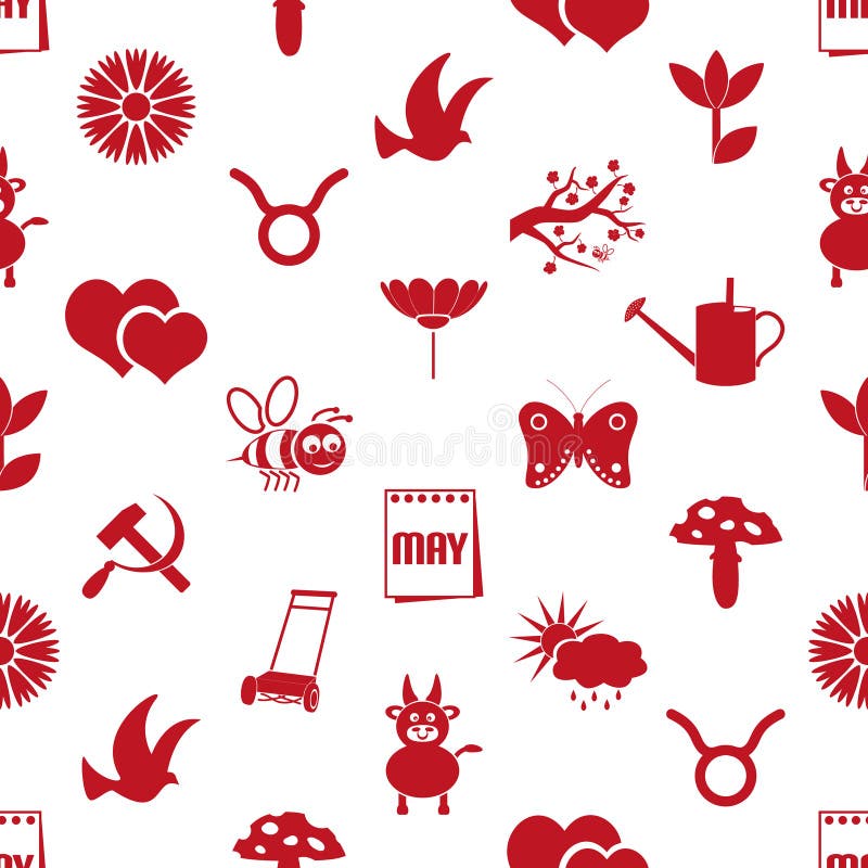 May Month Theme Set of Simple Icons Seamless Pattern Eps10 Stock Vector ...