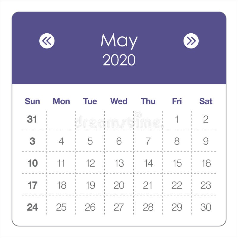 May 2020 Monthly Calendar Vector Illustration Stock Vector ...