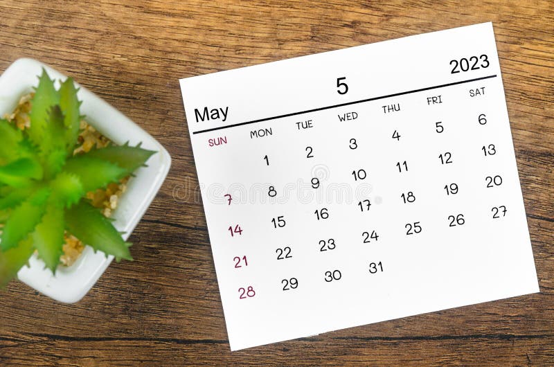 The May 2023 Monthly Calendar for 2023 Year on Wooden Table Stock Image ...
