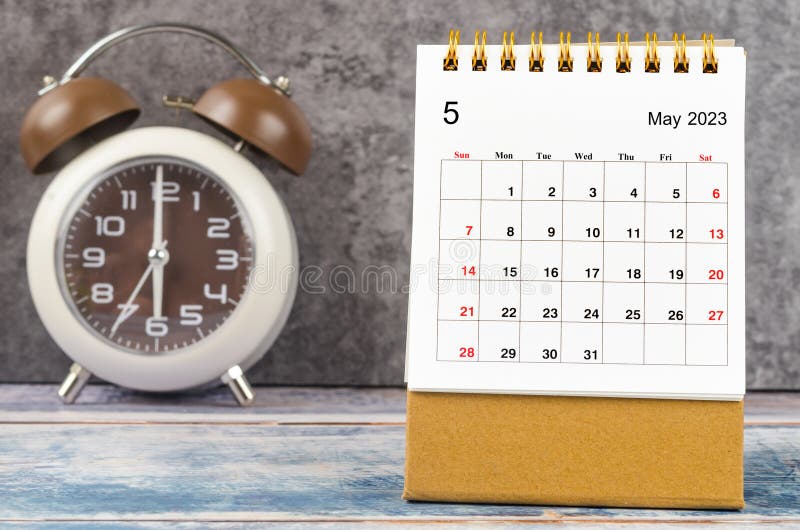 The May 2023 Monthly Desk Calendar for 2023 Year and Alarm Clock Stock ...