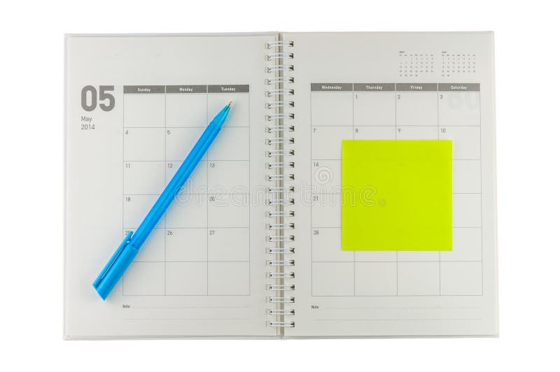 2014 May Organizer with Pen and Post-it. Stock Image - Image of note ...