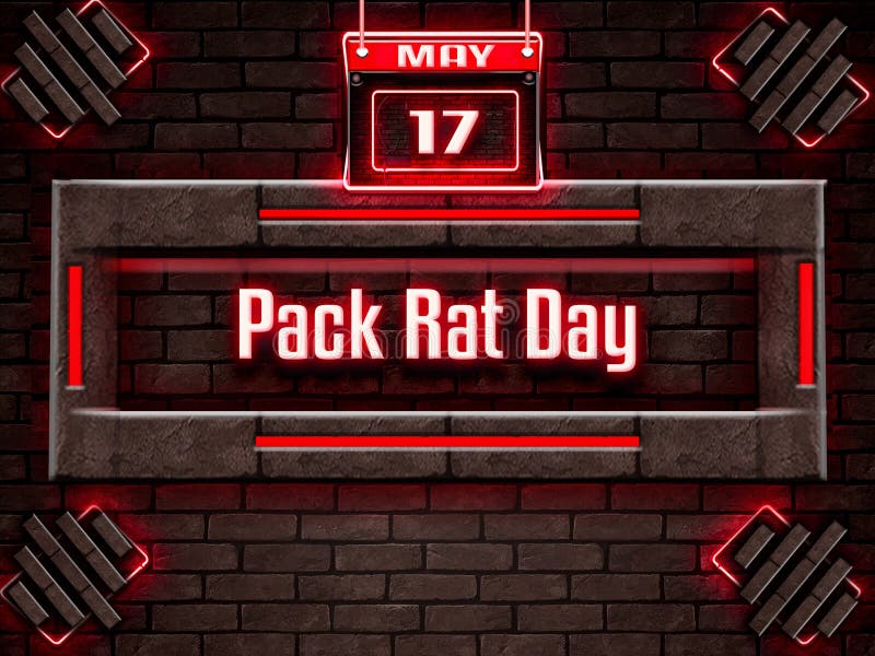 17 May, Pack Rat Day, Neon Text Effect on Bricks Background Stock ...