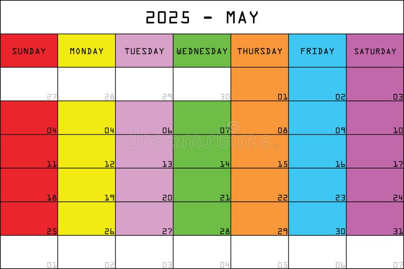 05 MAY 2025 PLANNER CALENDAR Color Days Stock Vector - Illustration of ...