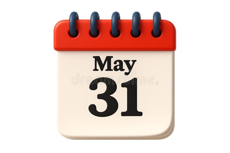 May 31st Calendar Page 3D Render Transparent Background for Reminders ...