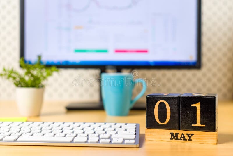 May 1st. Day 1 of May Month, Calendar at Workplace, on Office Table ...