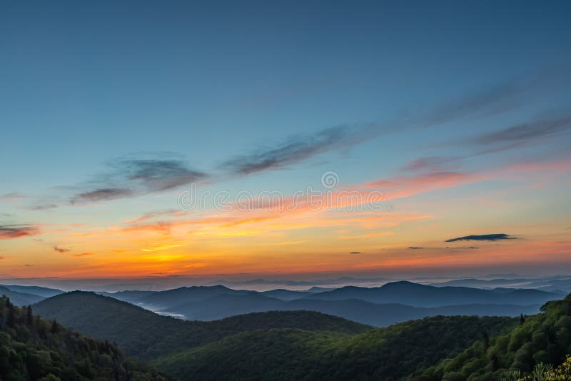 May Sunrise Over the Blue Ridge Mountains in North Carolina Stock Photo ...