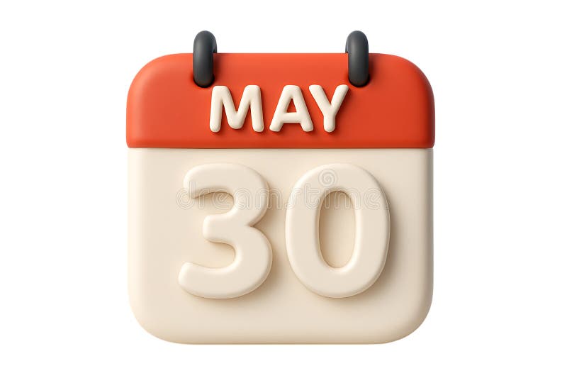 May 30th Calendar Icon 3D Render Red and White Design Transparent ...