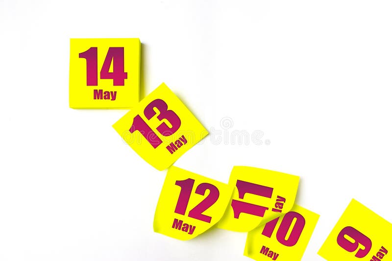 May 14th. Day 14 of Month, Calendar Date. Many Yellow Sheet of the ...
