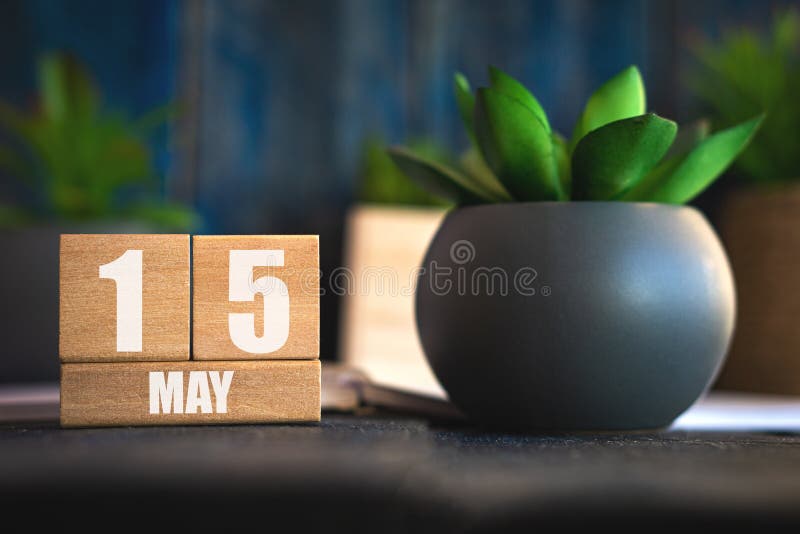 May 15th. Day 15 of Month, Cube Calendar with Date and Pot with ...