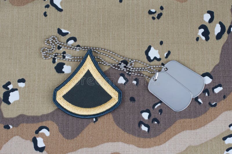 May 12, 2018. US ARMY Private First Class Rank Patch and Dog Tags on ...