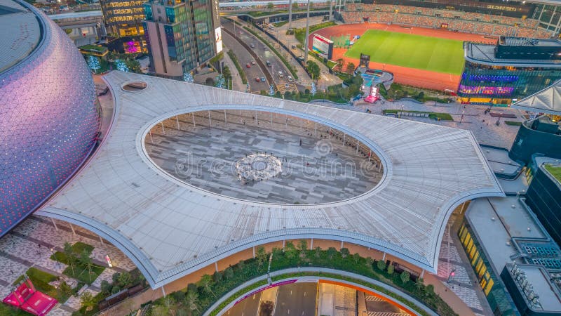 May 12 2025 View of Modern Circular Plaza with People Walking during ...