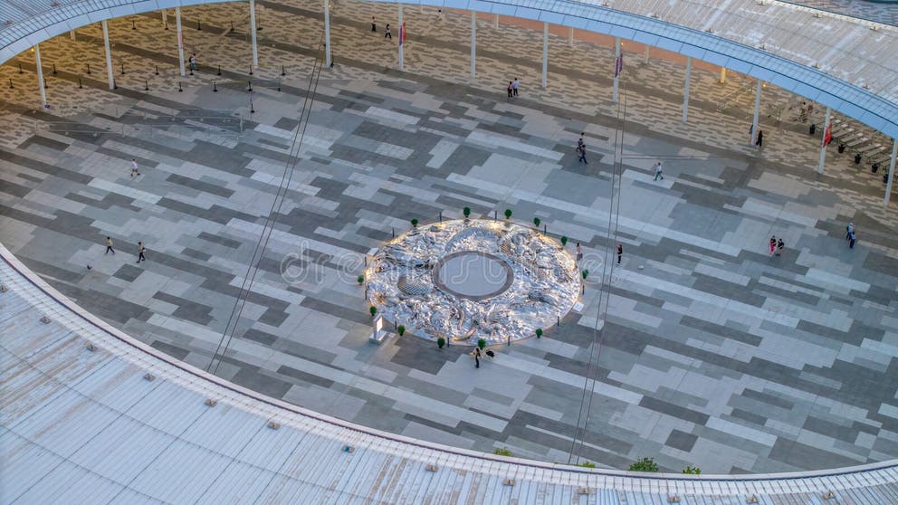 May 12 2025 View of Modern Circular Plaza with People Walking during ...