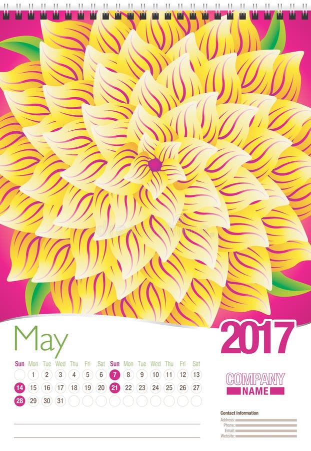 May Wall Calendar 2017 Template with Abstract Floral Design, Ready for ...