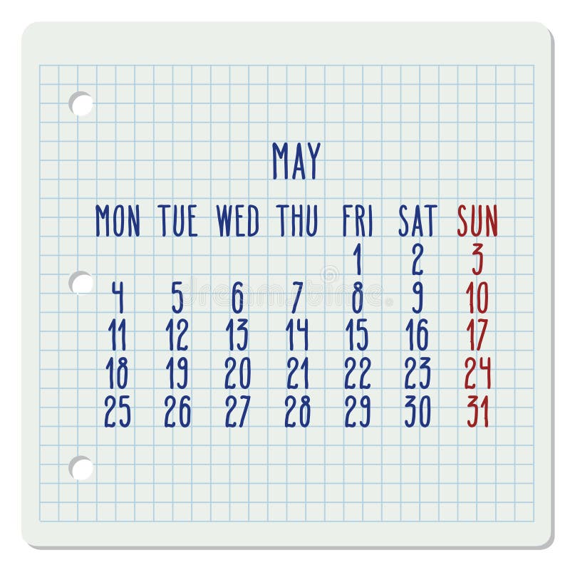 May Year 2020 Monthly Notebook Page Calendar Stock Vector ...