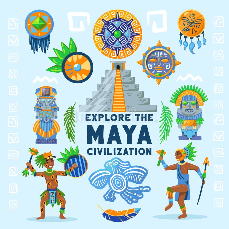Maya Civilization Horizontal Poster Stock Vector - Illustration of ...