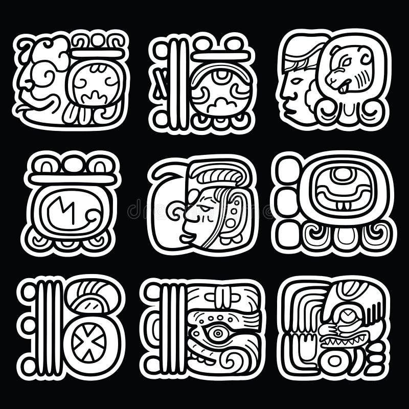 Mayan Writing System, Maya Glyphs and Languge Design Stock Illustration ...