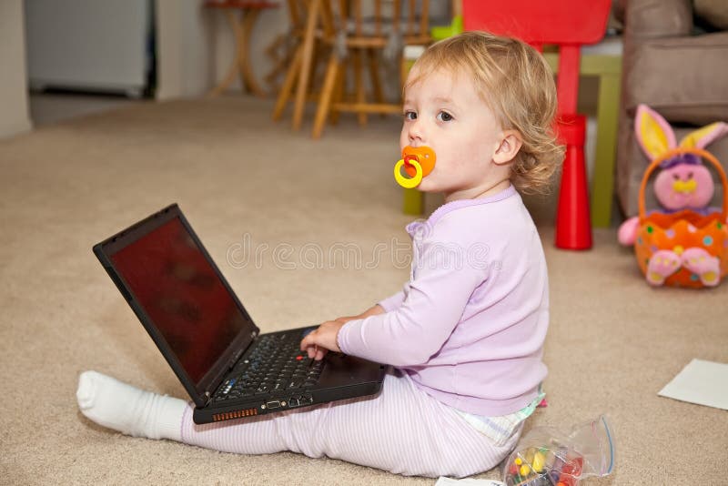 Maya with laptop stock image. Image of cute, child, caucasian - 14682369
