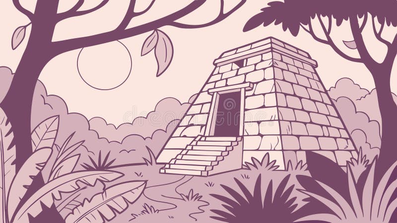 Maya Pyramid in Stylized Ancient Landscape, Historical Monument, Vector ...