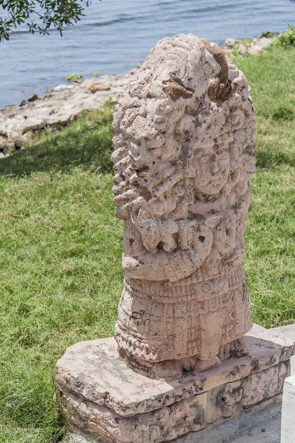 Maya Stone Pole Cancun Mexico Stock Image - Image of latin, yucatan ...