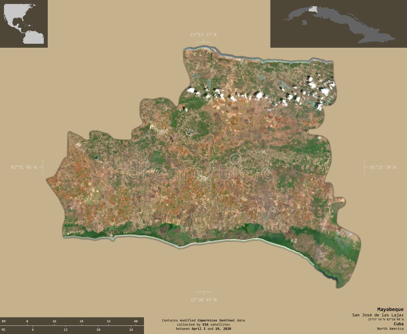Mayabeque, Cuba - Composition. Sentinel-2 Satellite Stock Illustration ...
