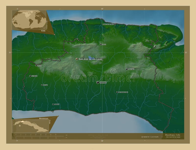 Mayabeque, Cuba. Physical. Labelled Points of Cities Stock Illustration ...