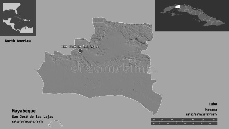 Mayabeque, Cuba - Outlined. Grayscale Stock Illustration - Illustration ...