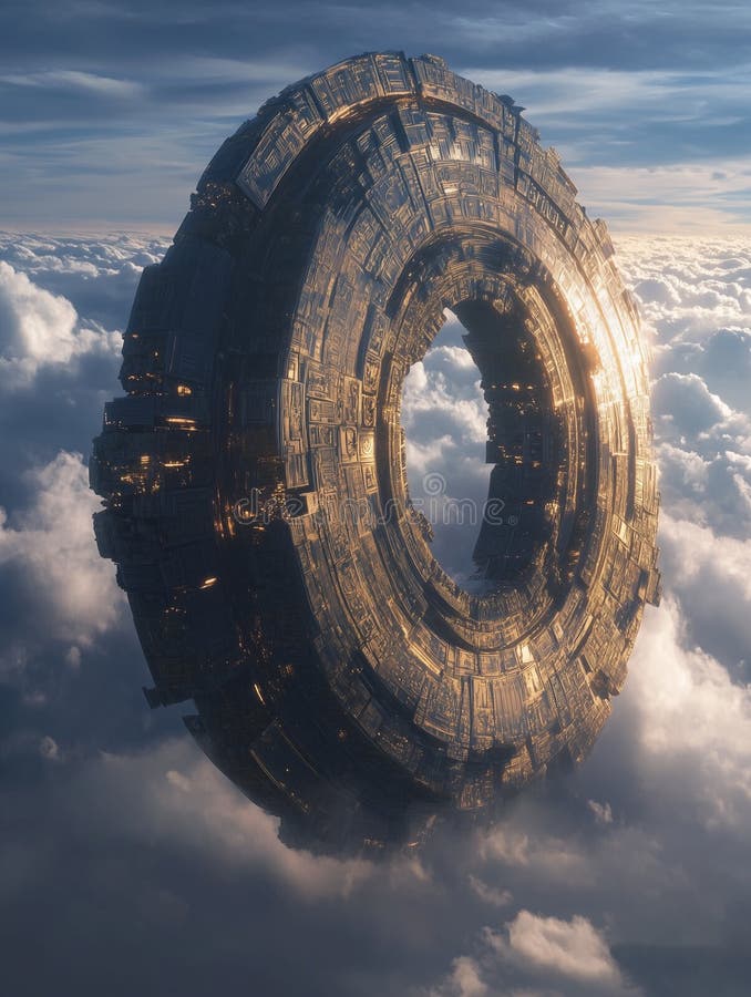 Mayan AI-controlled Eclipse Machine Hovering Amidst Clouds in a ...