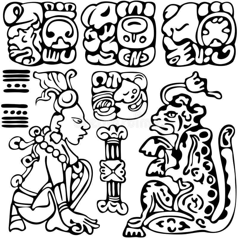 Mayan Glyphs Set stock illustration. Illustration of aztec - 255894663