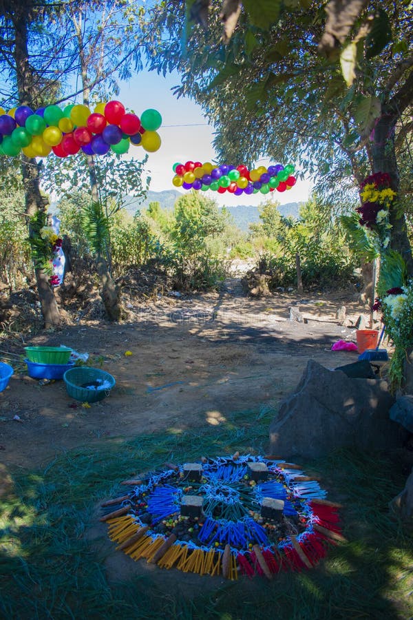 Mayan Ceremony with Balloon Decorations in the Middle of the Forest ...