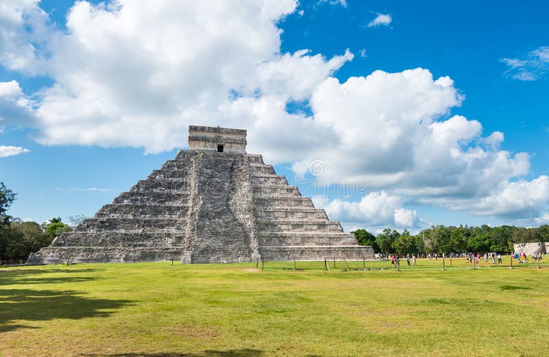 Mayan Chichen Itza Pyramid in Mexico on the Green Grass Stock Photo ...