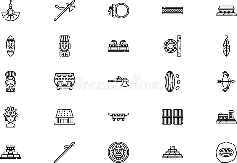 Mayan Culture Icons Collection is a Vector Illustration with Editable ...