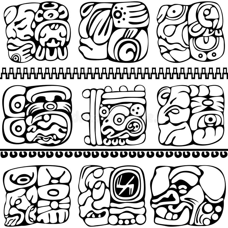 Mayan Glyphs Set stock vector. Illustration of maya - 185192363