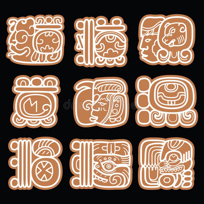 Mayan Writing System, Maya Glyphs and Languge Design Stock Illustration ...