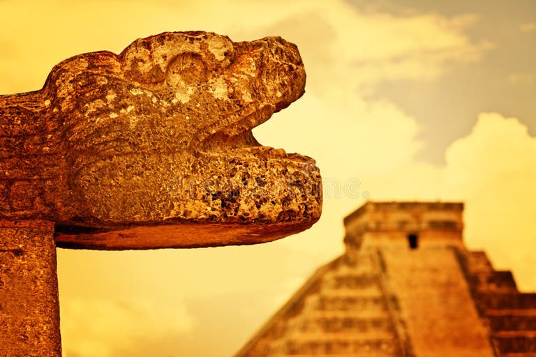 Mayan Head Sculpture in Chichen Itza Stock Photo - Image of lost ...