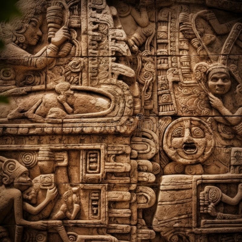 Mayan Inscribed Patterns on a Rock Ai Generative Illustration Stock ...