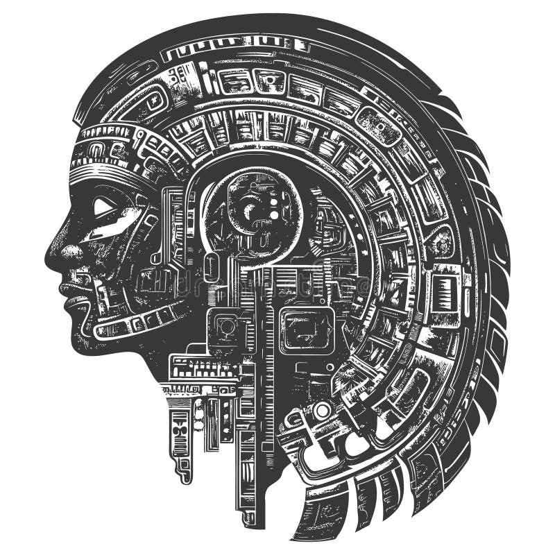 Abstract Mayan Head Profile in Circular Design Stock Vector ...