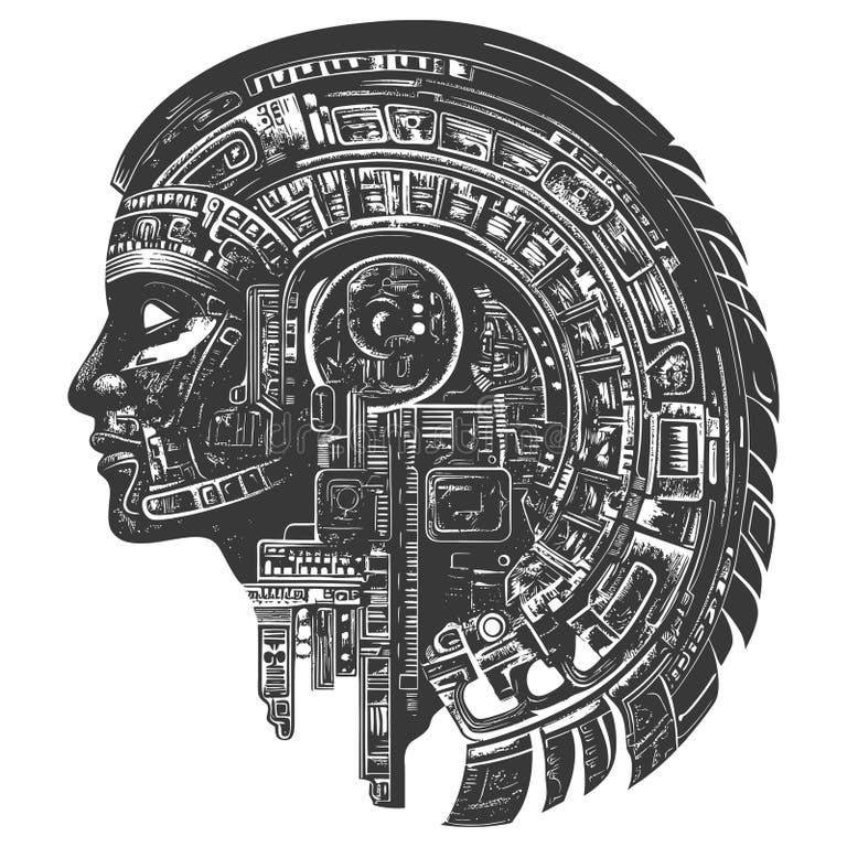 Abstract Mayan Head Profile in Circular Design Stock Vector ...