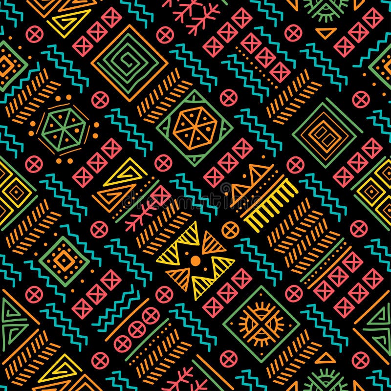Mayan Patchwork Seamless Pattern. Bright Multicolor Background Stock ...