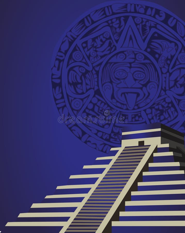 Antique Mayan Pyramid and Calendar Stock Vector - Illustration of icon ...