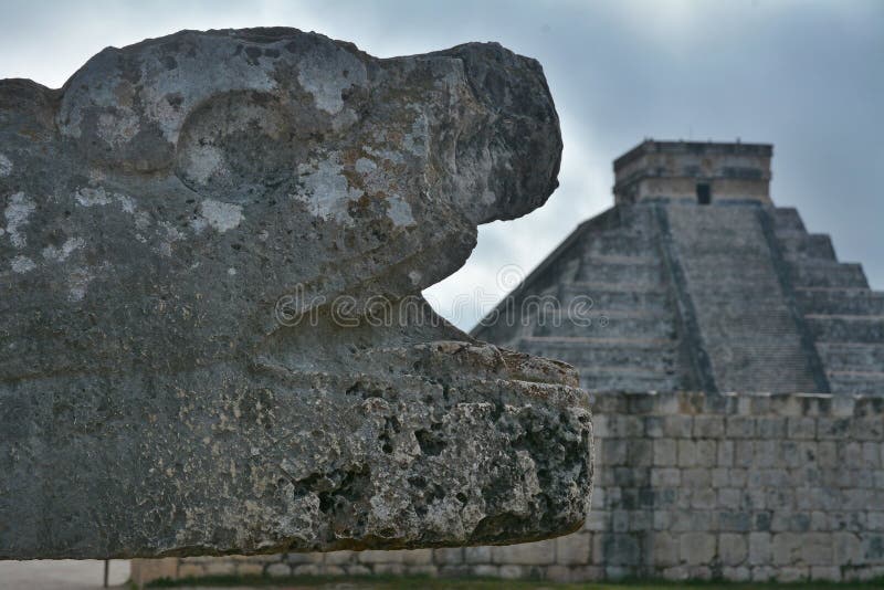 Mayan Pyramid of Kukulkan with Sacred Snake in the Foreground. Stock ...