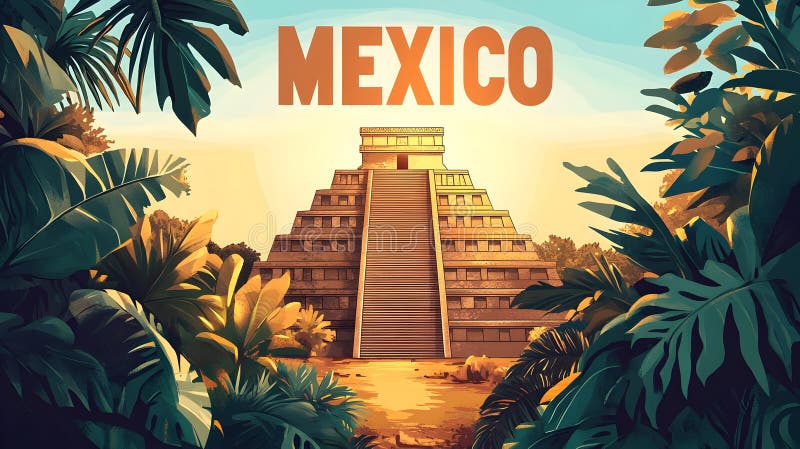 Mayan Pyramid in Lush Jungle Setting at Sunrise in Mexico Stock ...