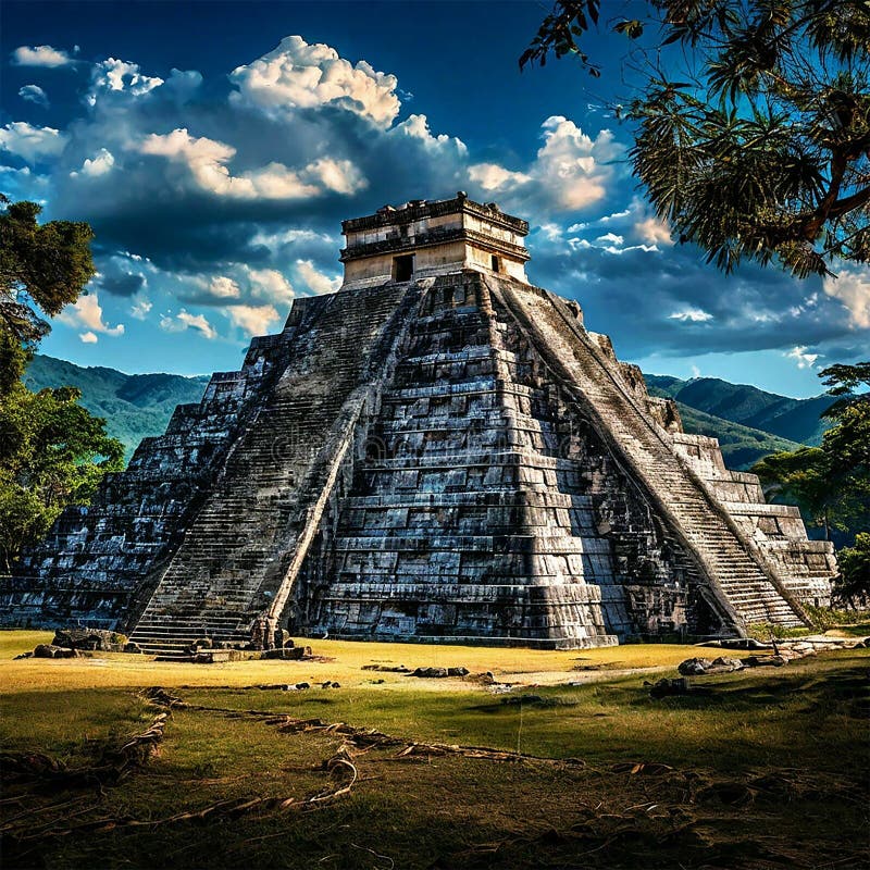 Mayan pyramids stock illustration. Illustration of reflection - 351655240